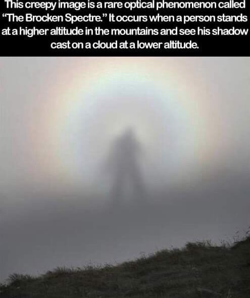 This creepy image is a rare optical phenomenon called "The Brocken ...