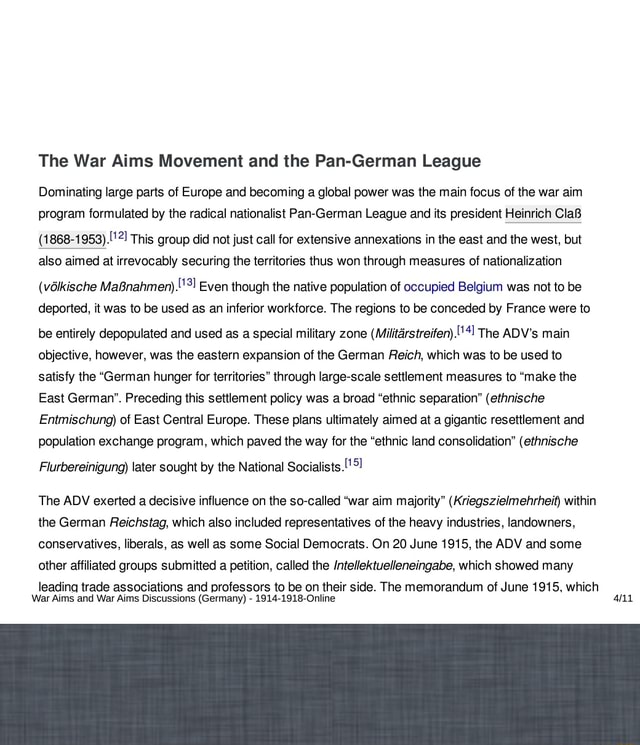 The War Aims Movement and the Pan-German League Dominating large parts ...