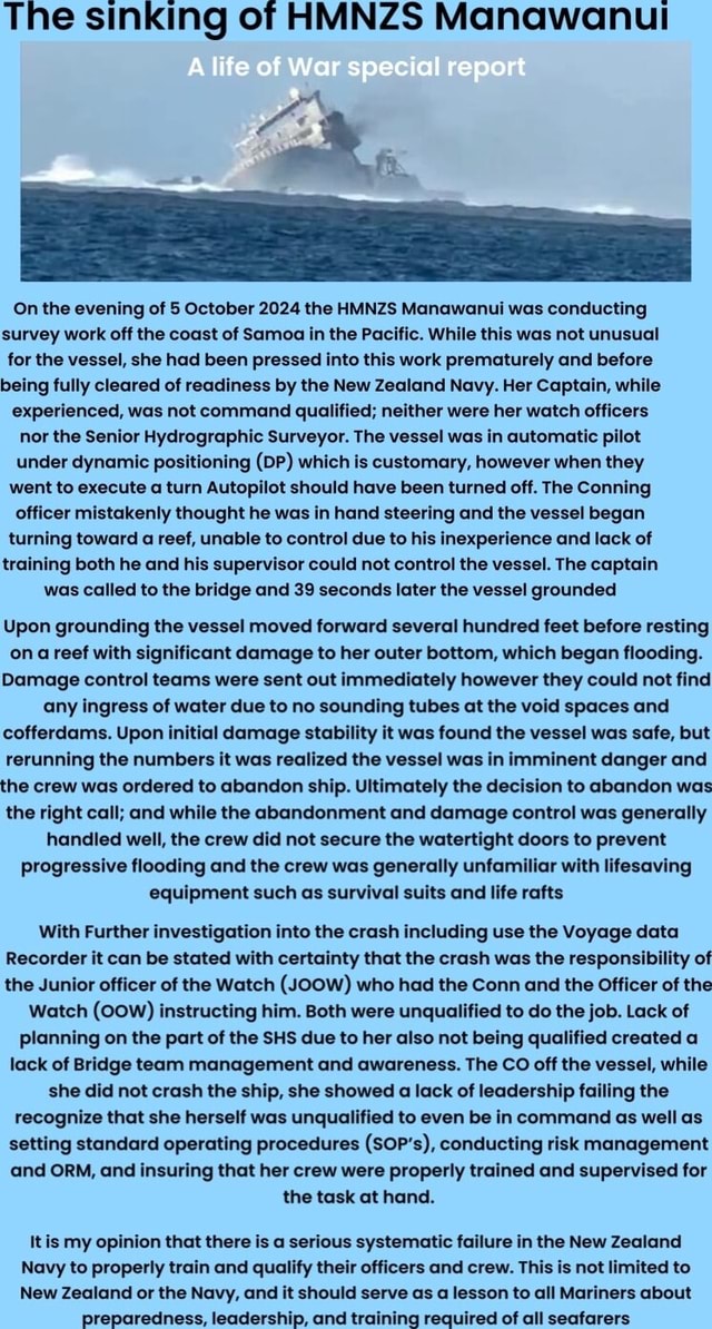 The sinking of HMNZS Manawanul life of War special report On the ...