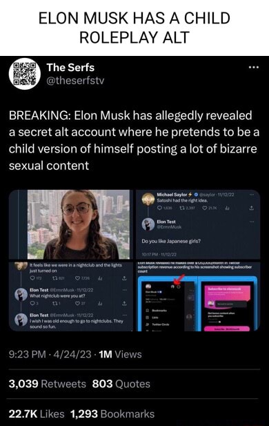 ELON MUSK HAS A CHILD ROLEPLAY ALT BREAKING: Elon Musk has allegedly ...