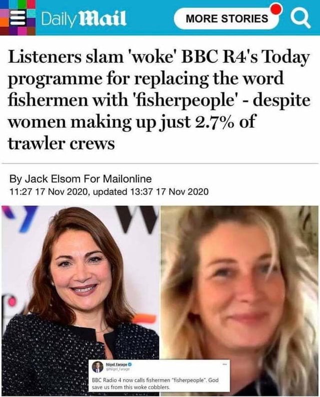 *angry fisherpeople noises* - Dally Mail Listeners slam 'woke' BBC R4's ...