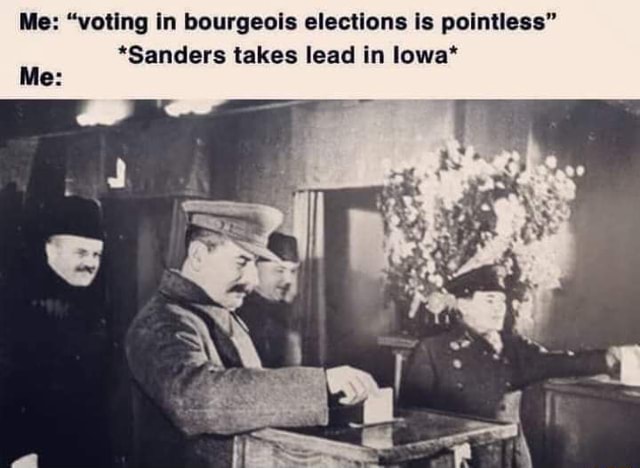 Me: "voting in bourgeois elections is pointless" *Sanders takes lead in ...
