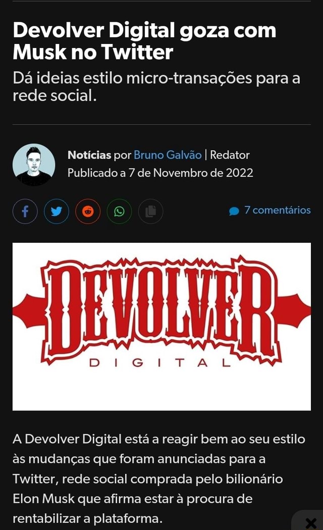 Devolver Digital goza com Musk no Twitter Dá ideias estilo micro ...