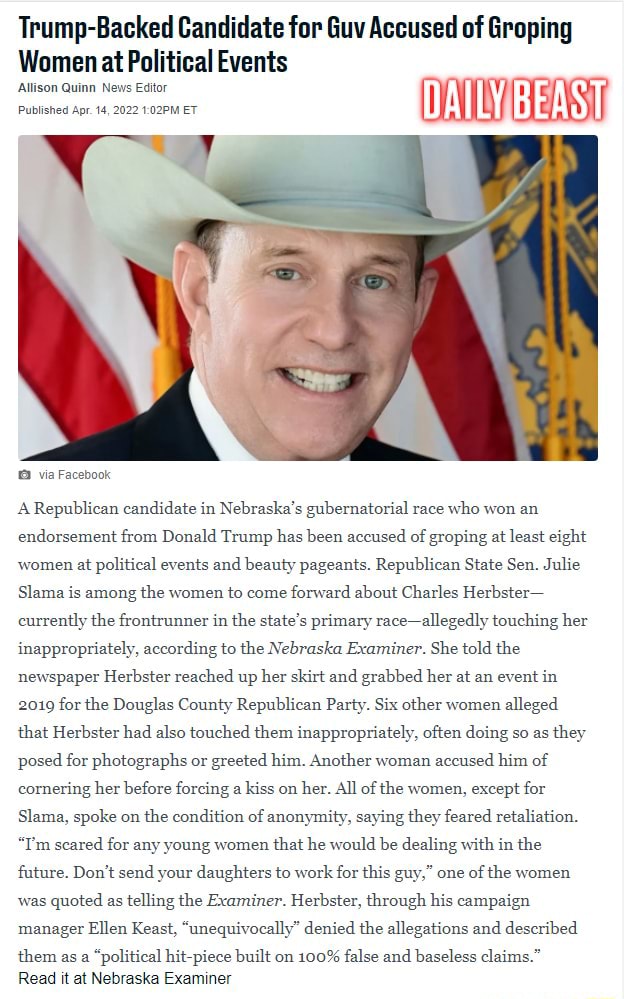 Trump-Backed Candidate for Guv Accused of Groping Women at Political ...