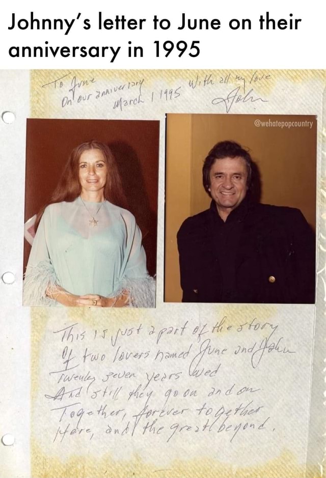 Johnny's letter to June on their anniversary in 1995 WA ...