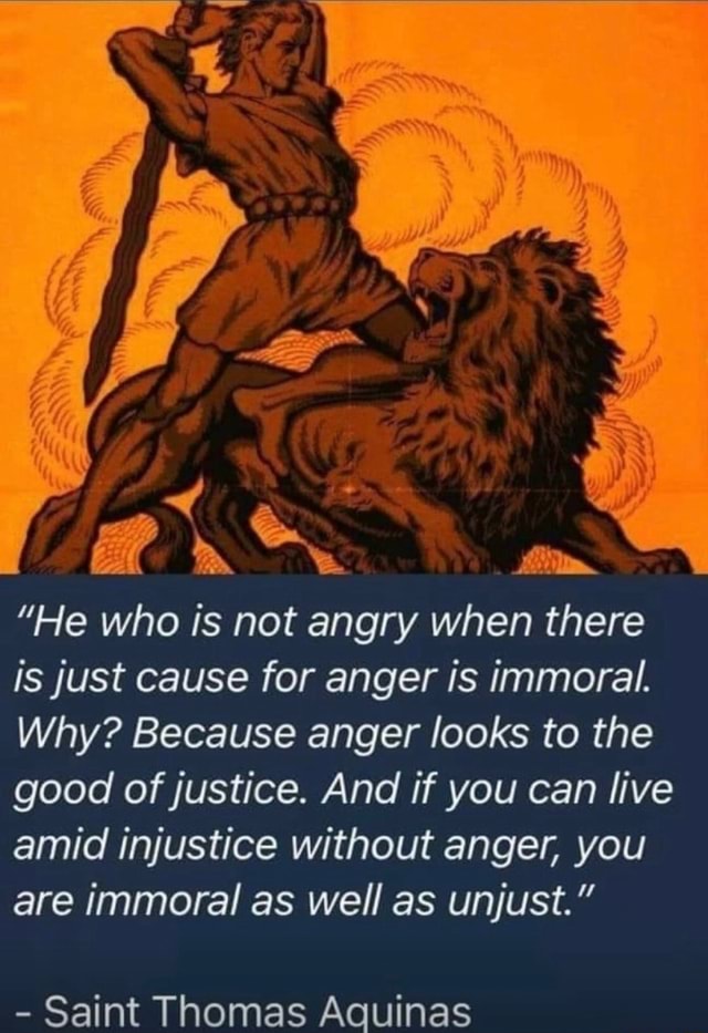 "He who is not angry when there is just cause for anger is immoral. Why ...