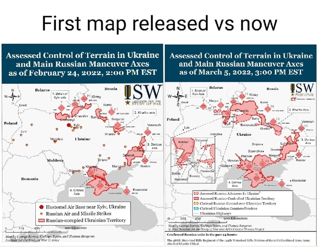 First map released vs now Assessed Control of Terrain in Ukraine ...