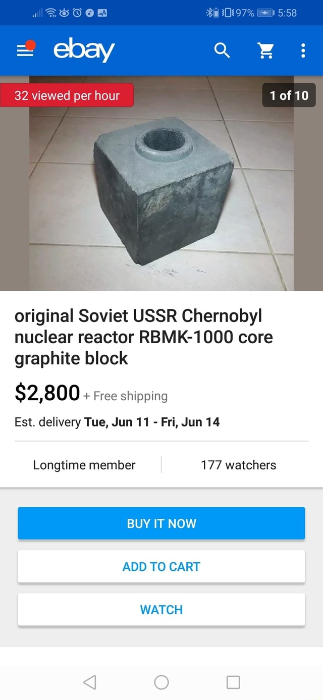 Original Soviet USSR Chernobyl nuclear reactor RBMK-1000 core graphite ...