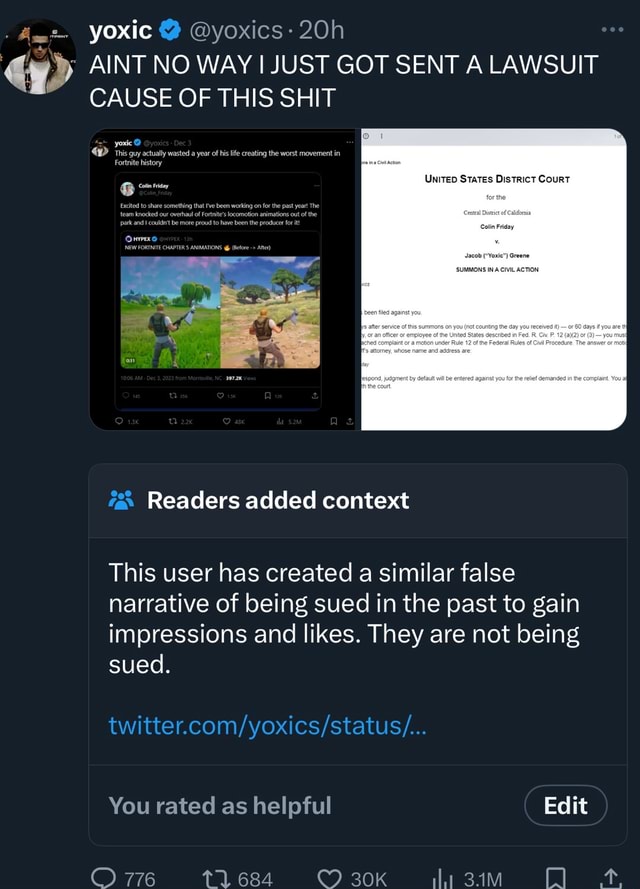 INT NO WAY I JUST GOT SENT A LAWSUIT CAUSE OF THIS SHIT yoxic @yoxics ...