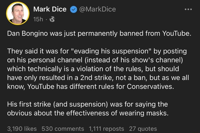Mark Dice @ @MarkDice Dan Bongino was just permanently banned from ...