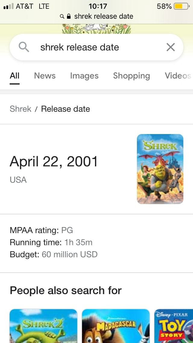 Al) LTE 58% Q @ shrek release date shrek release date All News Images ...