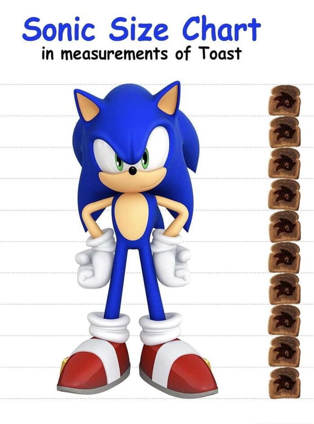 Sonic Size Chart in measurements of Toast - iFunny