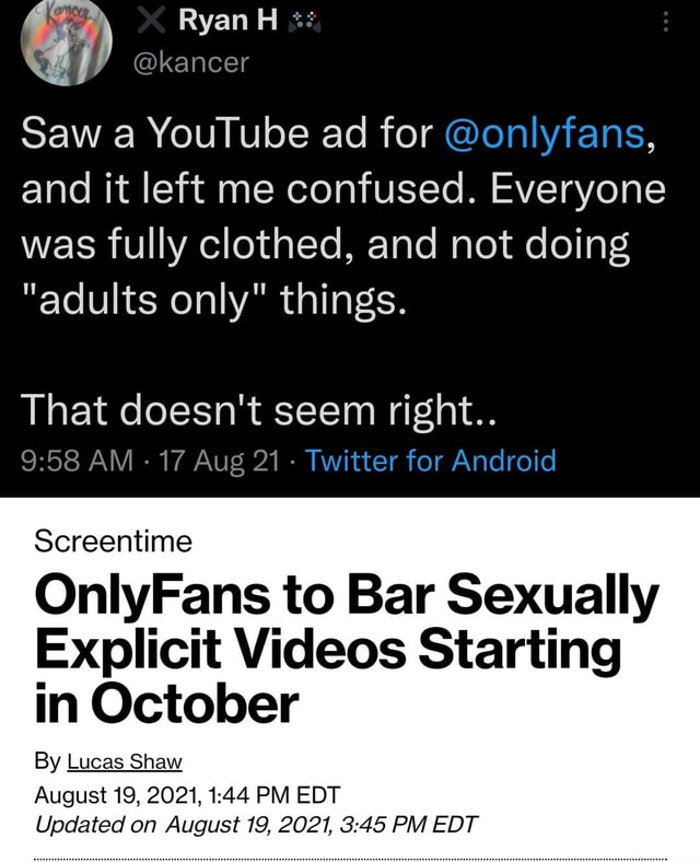 Joke gone horribly wrong - Ryan @kancer Saw a YouTube ad for @onlyfans ...