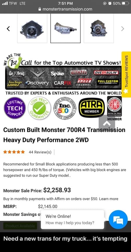 Custom Built Monster 700R4 Transmission Heavy Duty Performance 2WD tek ...
