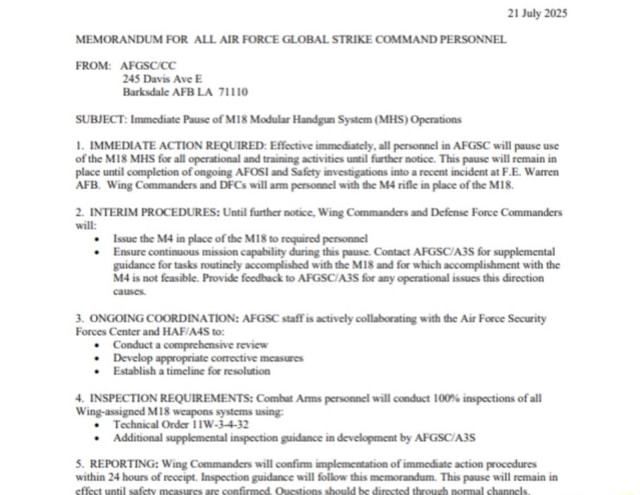21 July 2025 MEMORANDUM FOR ALL AIR FORCE GLOBAL STRIKE COMMAND ...