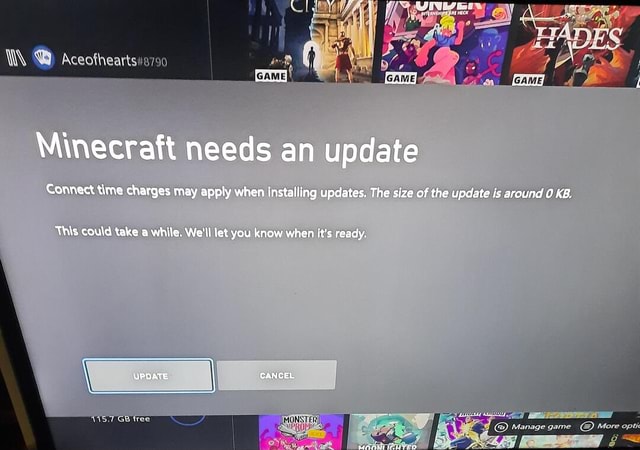 WW Aceofheartsia790 Minecraft needs an update Connect time charges may ...