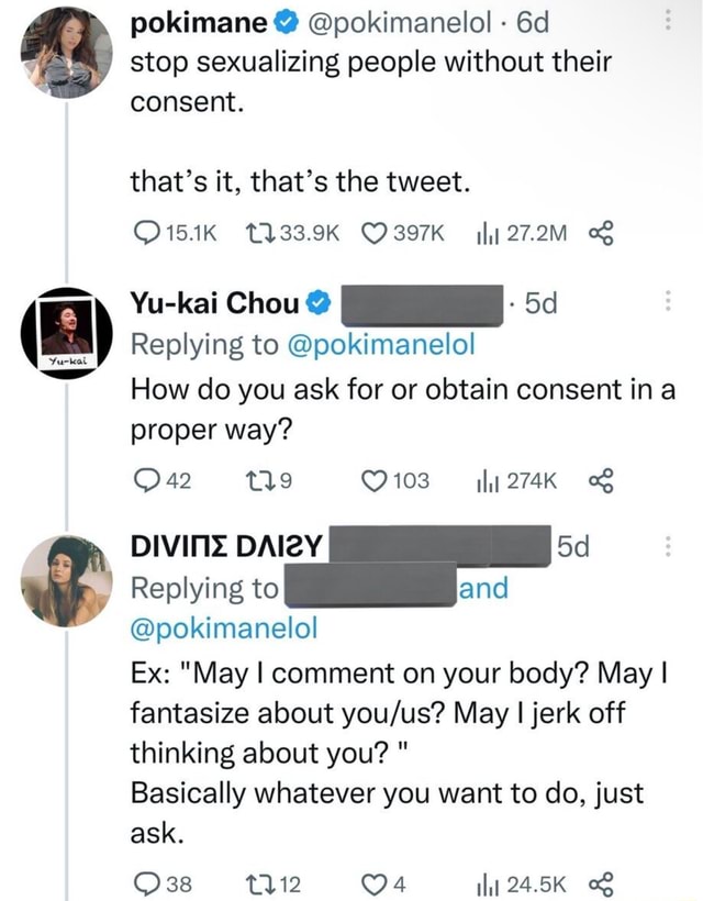 Pokimane @ @pokimanelol - stop sexualizing people without their consent ...