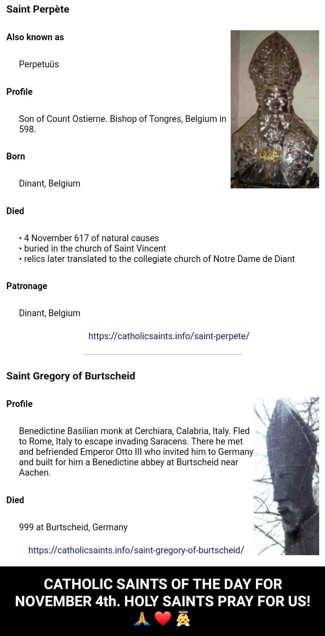 Saint Perpete Also known as Perpetutis Profile Son of Count Ostierne ...
