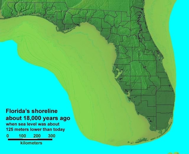 Florida's shoreline about 18,000 years ago when sea level was about 125 ...