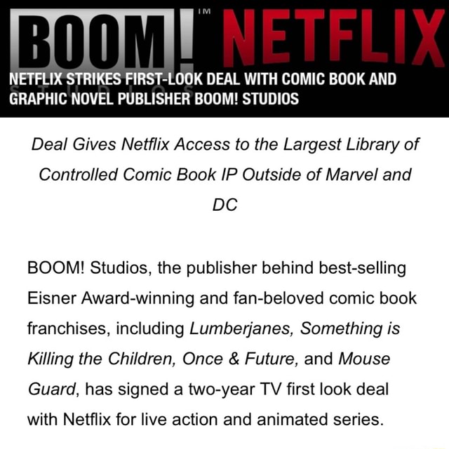 NETFLIX'STRIKES FIRST-LOOK DEAL WITH COMIC BOOK AND GRAPHIC NOVEL ...