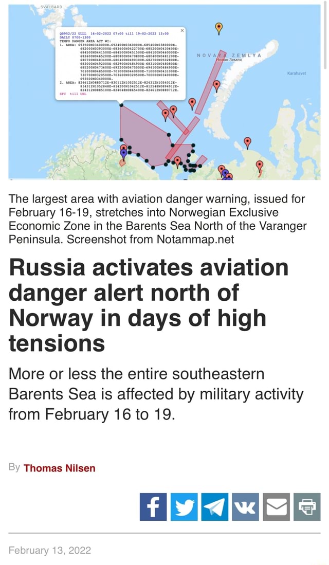 The largest area with aviation danger warning, issued for February 16 ...