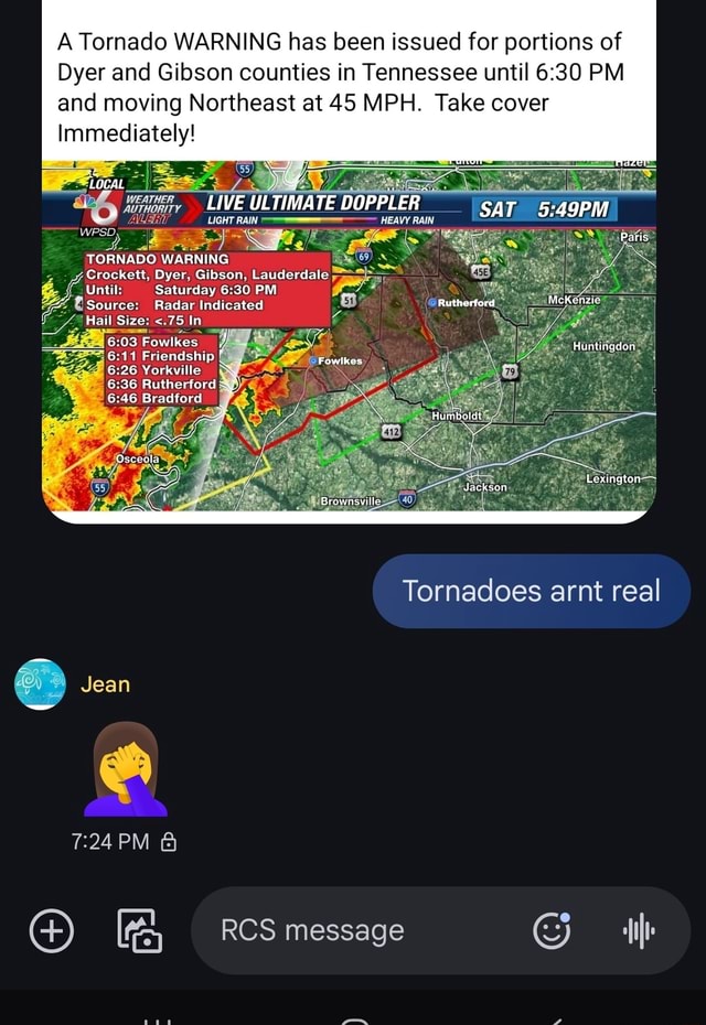 A Tornado WARNING has been issued for portions of Dyer and Gibson ...