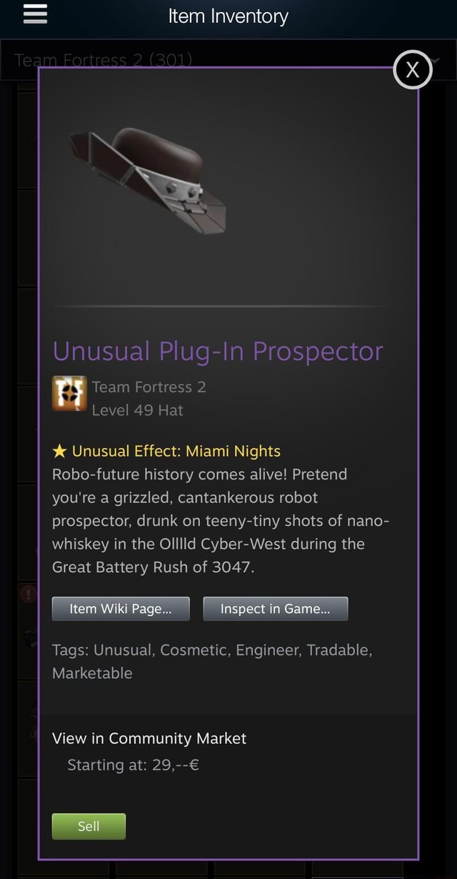 Item Inventory Unusual Plug In Prospector Team Fortress 2 Level 49 Hat ...