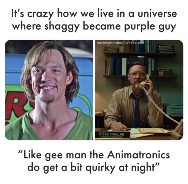 It's crazy how we live in a universe where shaggy became purple guy of ...