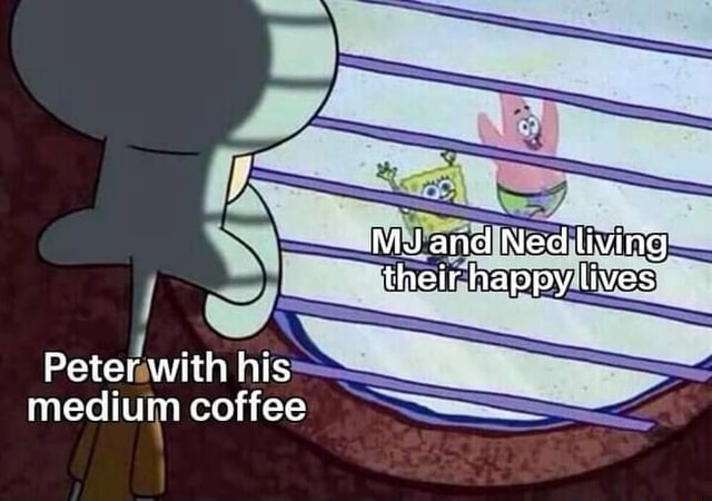 MJ and Ned living their happy lives Peter with his medium coffee - iFunny