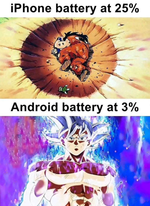 IP hone battery at 25% ft Android battery at 3% - iFunny