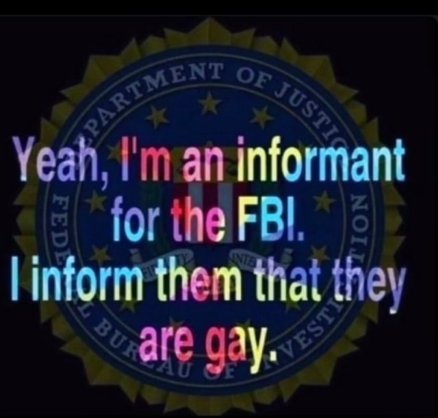 Yeah, I'm an informant for the FBI. I inform them that they are gay ...
