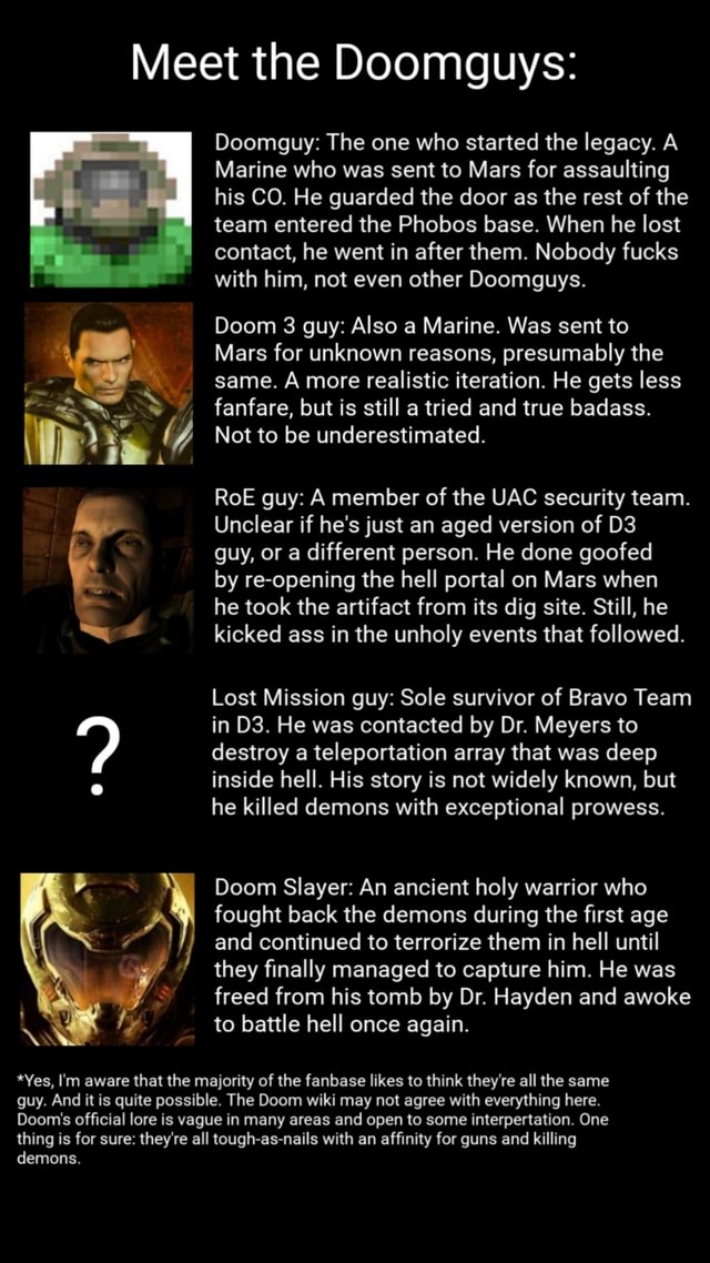 Meet the Doomguys: Doomguy: The who started the legacy. A Marine who ...