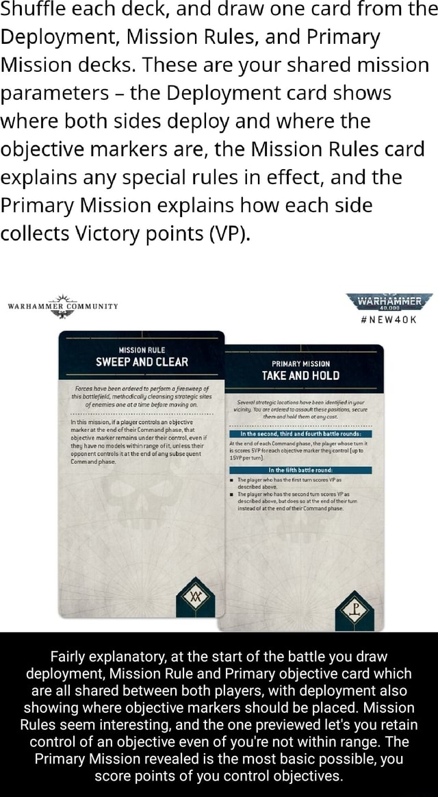 Snuffle each deck, and draw one cara from the Deployment, Mission Rules ...