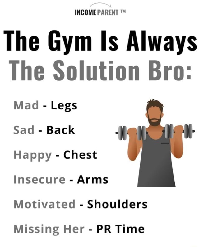 INCOME PARENT The Gym Is Always The Solution Bro: Mad - Legs Sad - Back ...