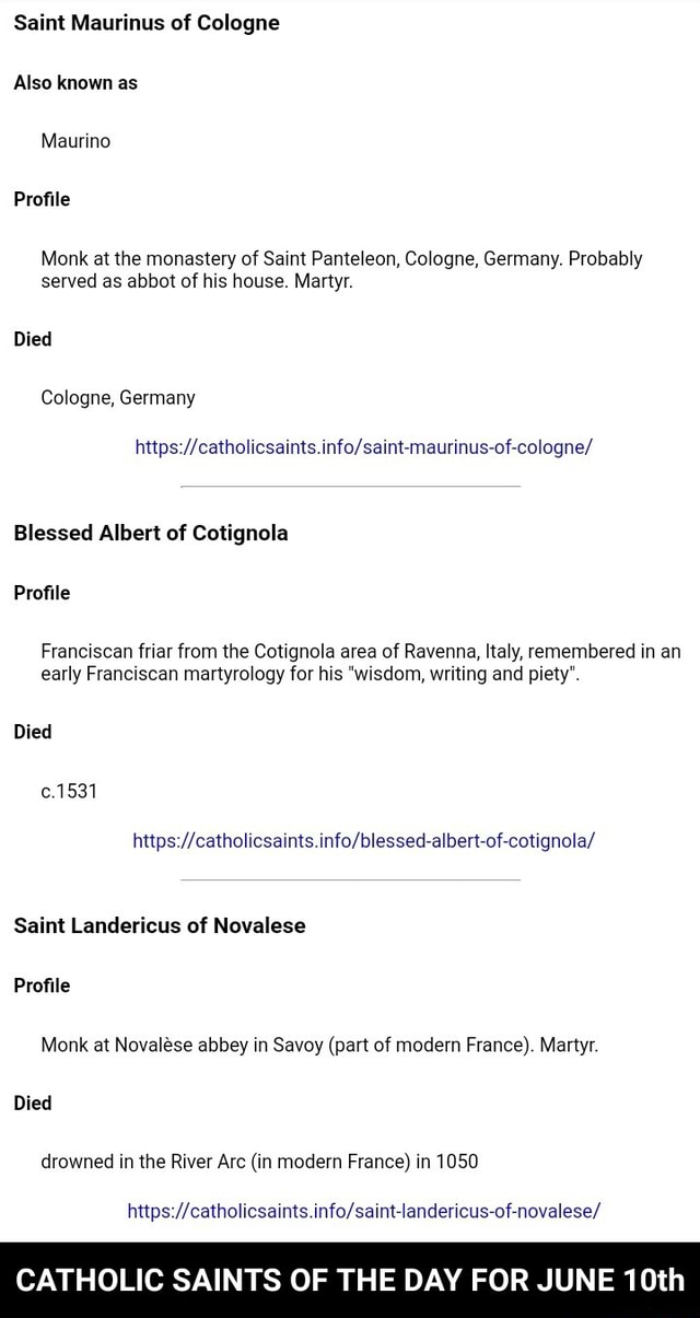 Saint Maurinus of Cologne Also known as Maurine Profile Monk at the ...