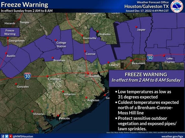 Weather Forecast Office Freeze Warning TX In effect 'Sunday from AM ...