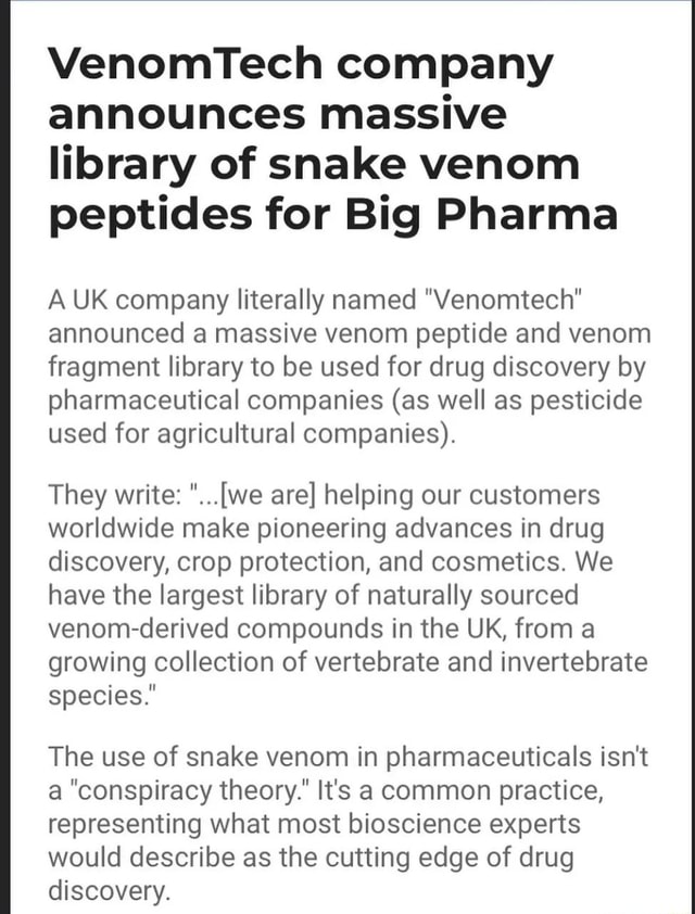 VenomtTech company announces massive library of snake venom peptides ...