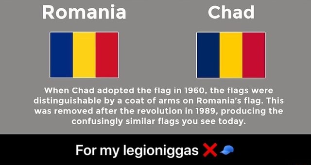 Romania Chad When Chad adopted the flag in 1960, the flags were ...