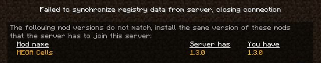 Failed To Synchronize Registry Data From Server Closing Connection The Following Mod Versions