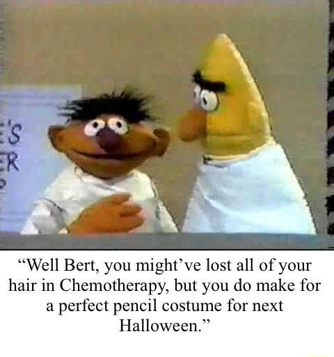 "Well Bert, you might've lost all of your hair in Chemotherapy, but you ...