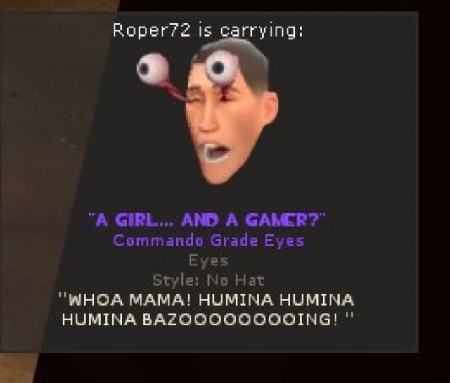 Is carrying: "A GIRL... AND A GAMER? Commando Grade Eyes Eyes Style: No ...