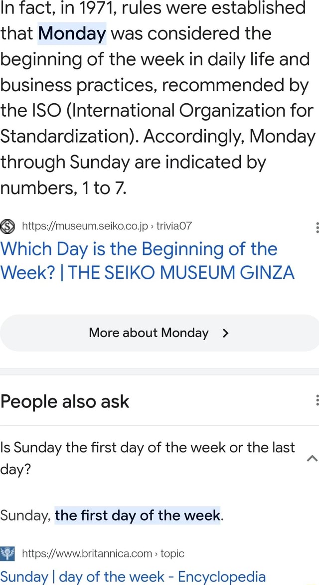 In Fact In 1971 Rules Were Established That Monday Was Considered The 