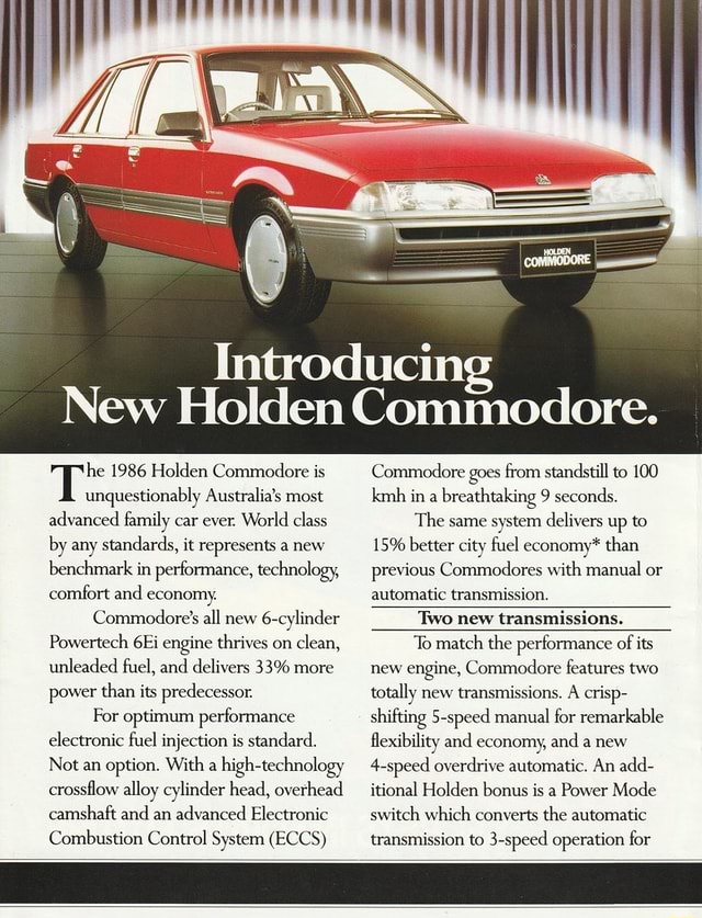 New Holden Commodore. he 1986 Holden Commodore is unquestionably ...
