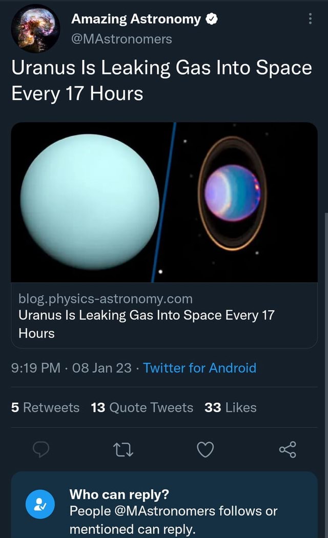Amazing Astronomy @ @MAstronomers Uranus Is Leaking Gas Into Space ...
