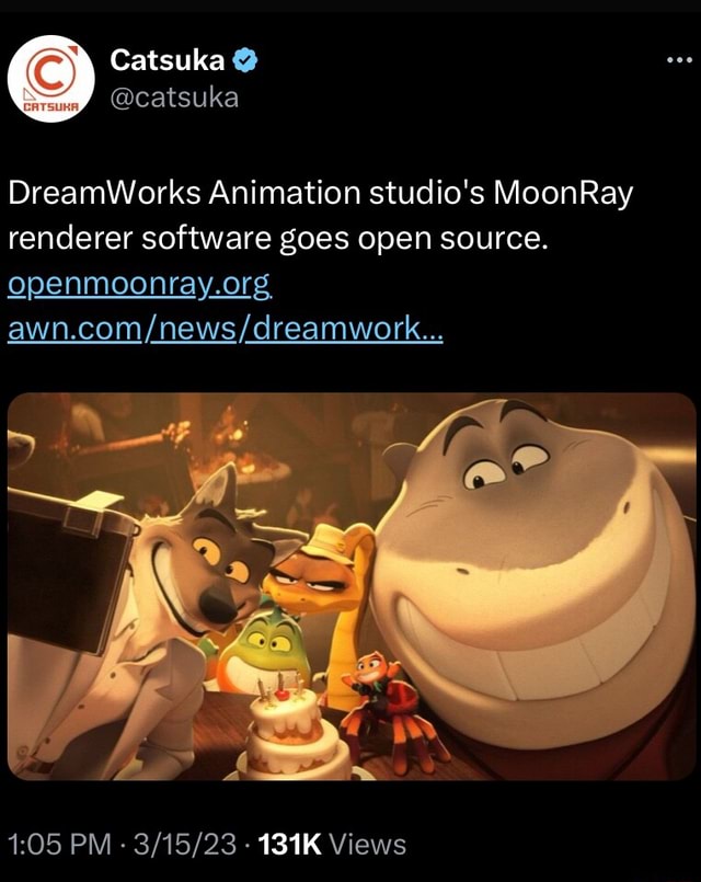 Catsuka @catsuka DreamWorks Animation studio's MoonRay renderer software goes open source. PM ...