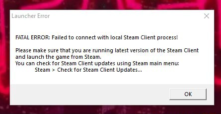FATAL ERROR: Failed to connect with local Steam Client process! Please make sure that you are ...