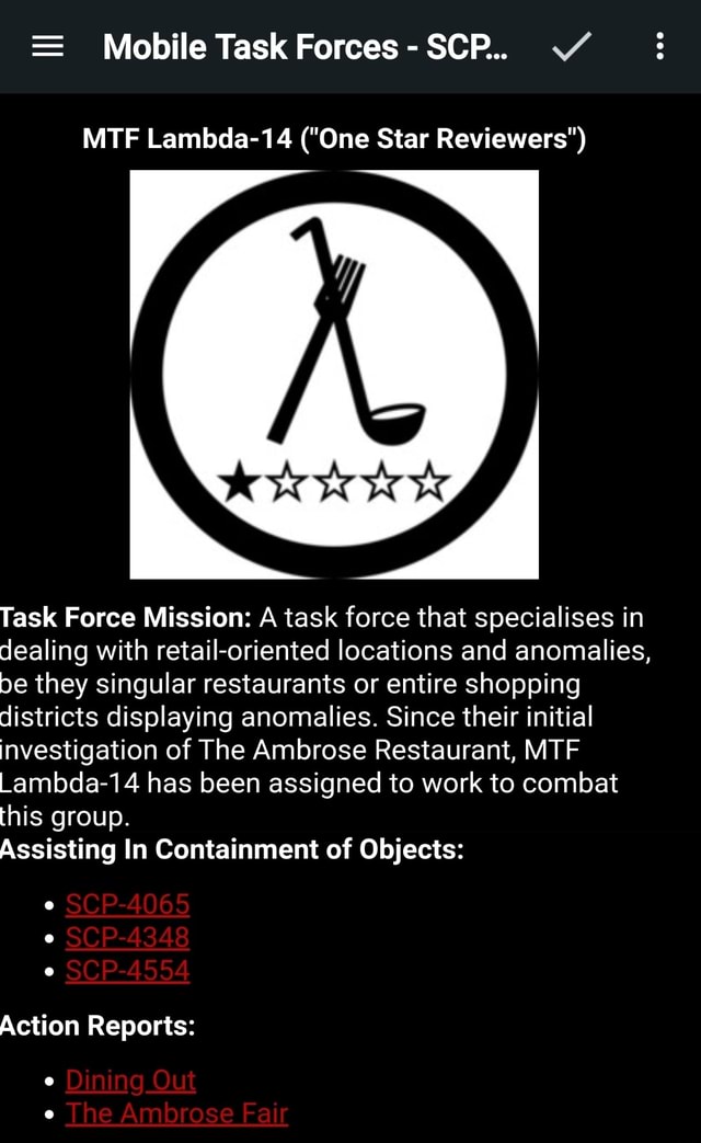 = Mobile Task Forces MTF Lambda-14 ("One Star Reviewers") Task Force ...