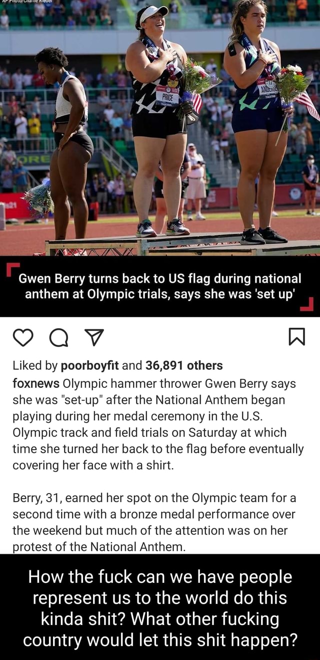 WK SET Gwen Berry turns back to US flag during national anthem at ...