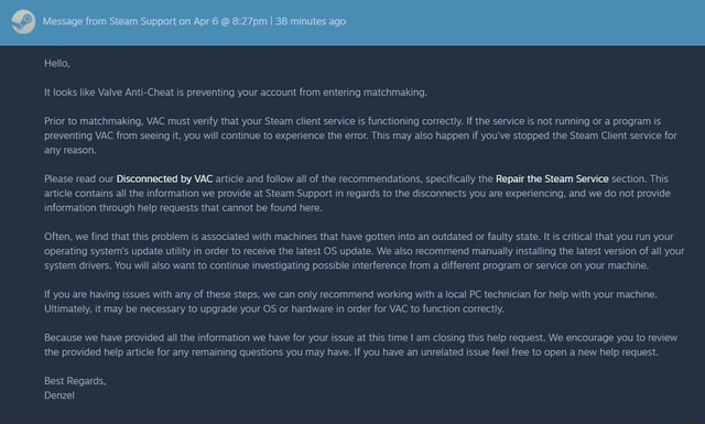 Hello, It looks like Valve Anti-Cheat is preventing your account from ...