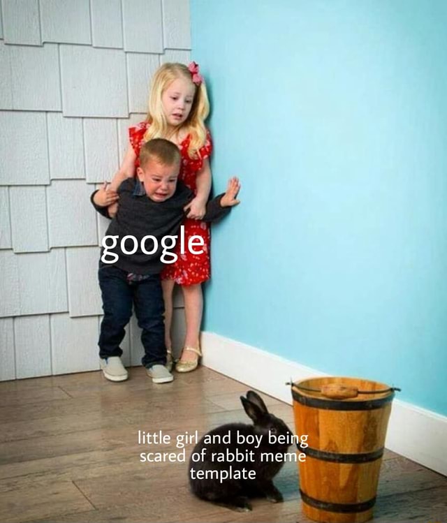 Google little girl and boy being scared of rabbit meme template - iFunny